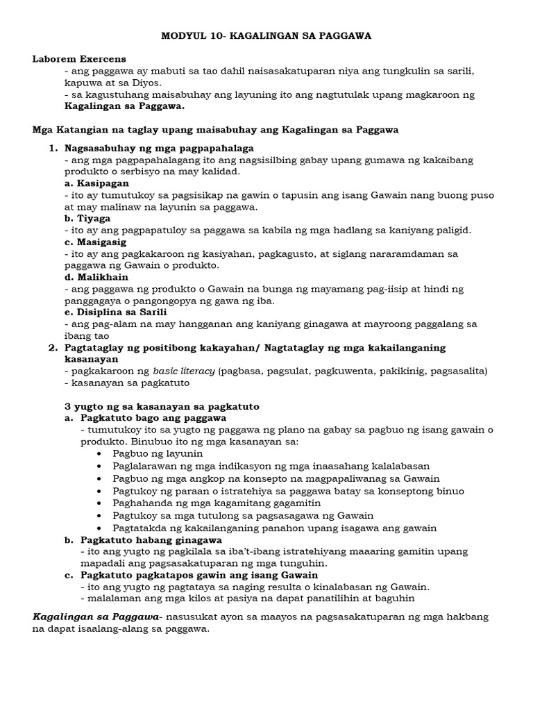Modyul-10-Kagalingan-sa-Paggawa | PDF