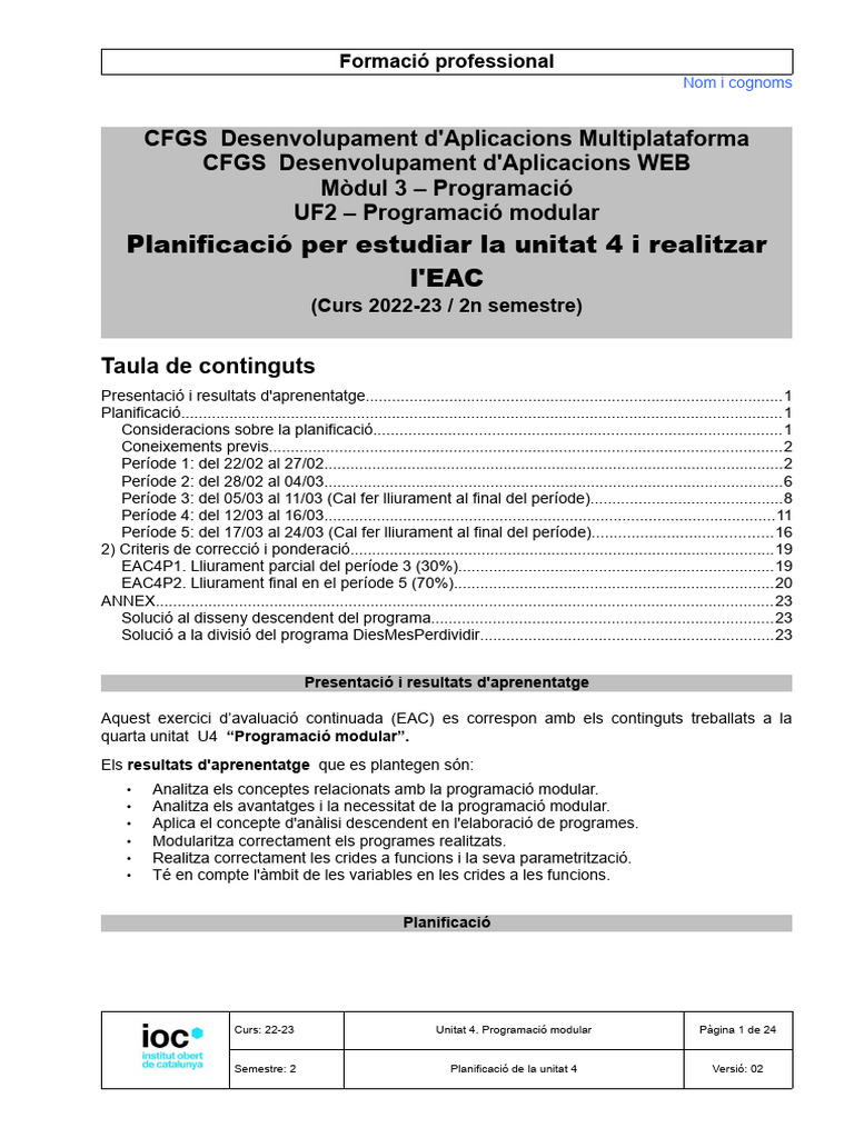 DA2 M03B2 U4 Planificacio 2223S2 | PDF