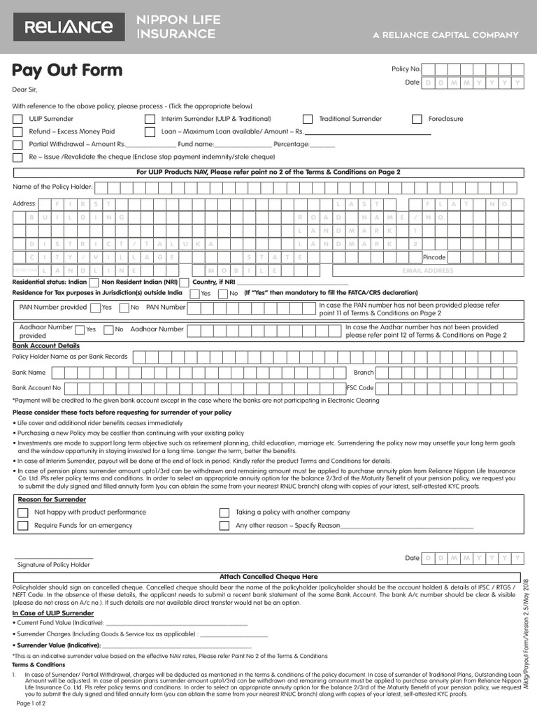 Reliance Life - Bank Details Updation | PDF | Life Insurance | Insurance