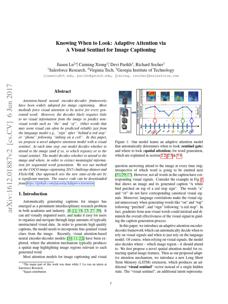 Knowing When To Look-Adaptive Attention Via A Visual Sentinel For Image Captioning | PDF ...