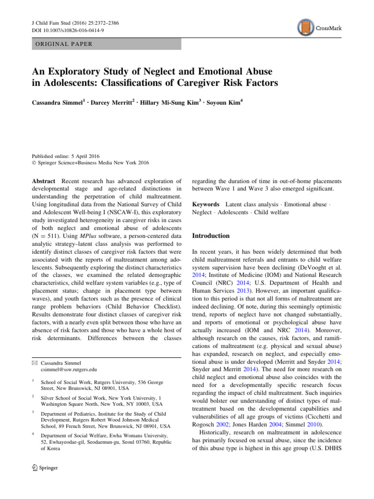 An Exploratory Study of Neglect and Emotional Abuse in Adolescents ...