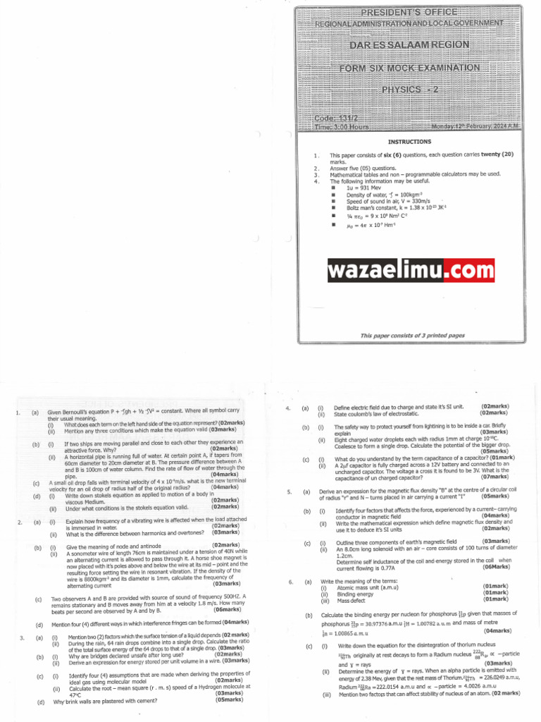 Phy 2 Dar 2024 | PDF