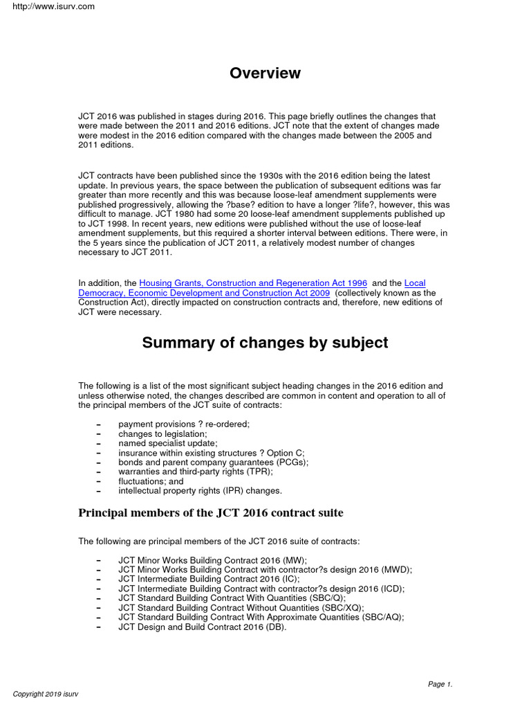 JCT 2016 and 2011 Compared | PDF | Private Law
