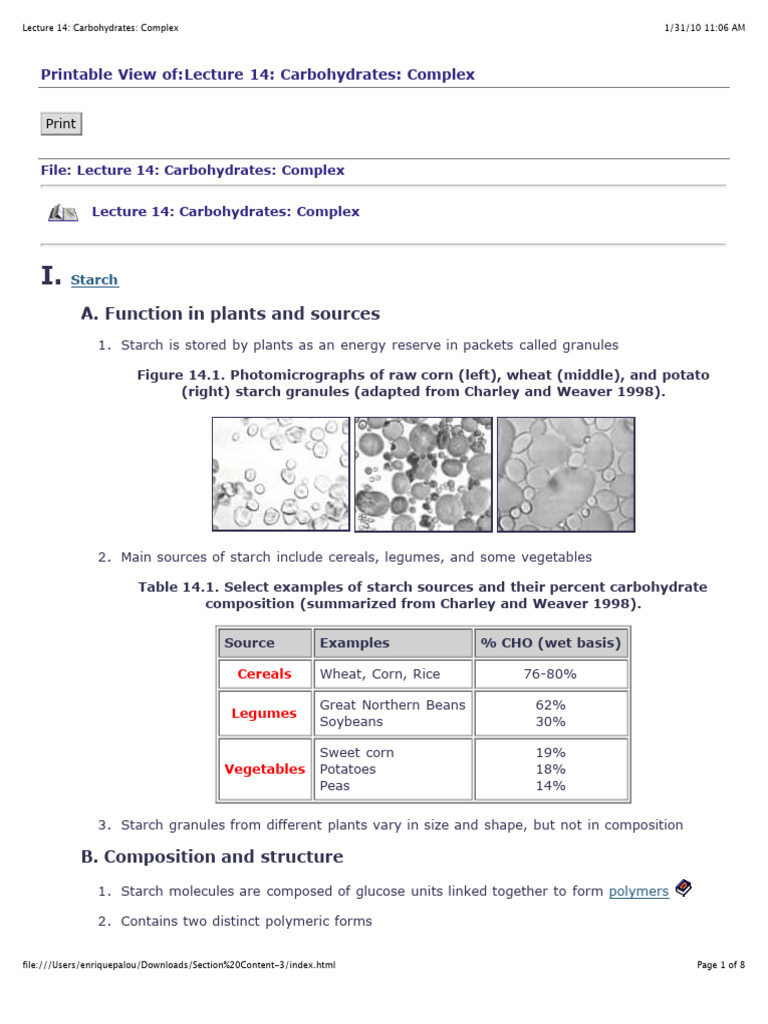 Complex Carbohydrates | PDF | Starch | Dietary Fiber