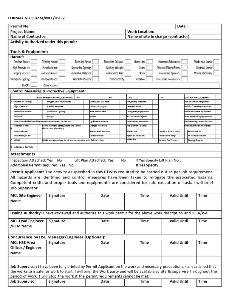 Cold Work Permit | Download Free PDF | Personal Protective Equipment ...