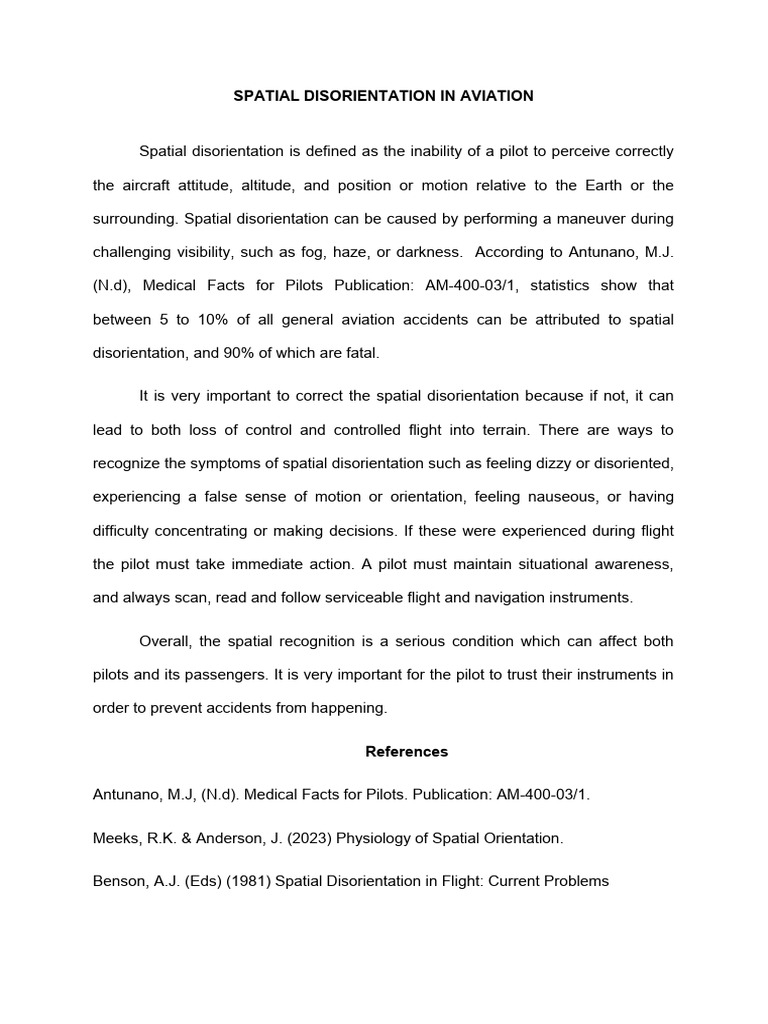 SPATIAL DISORIENTATION IN AVIATION | PDF