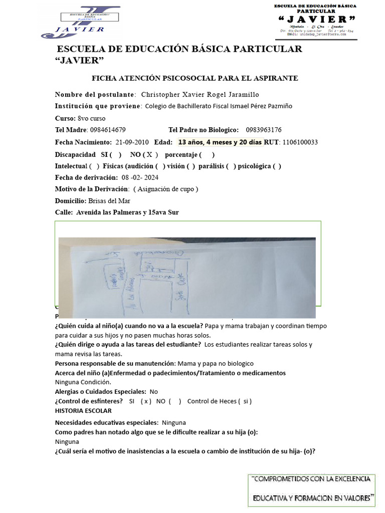 FICHA Christopher Xavier Rogel Jaramillo | PDF | Escuelas | Sicología