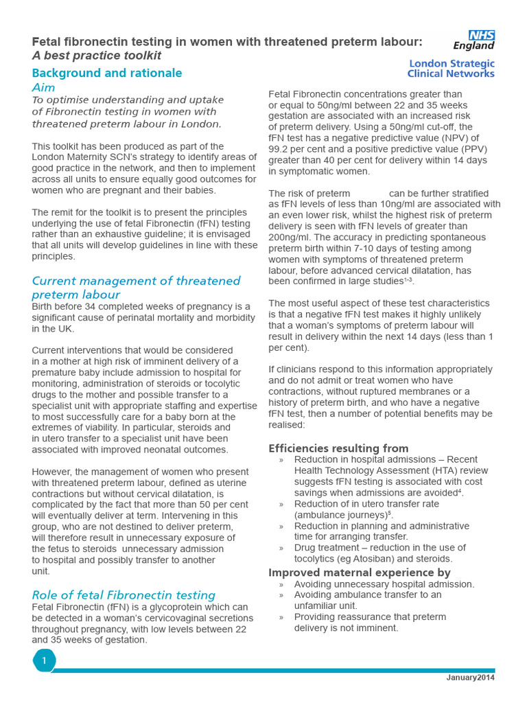 Fetal Fibronectin Testing in Women With Threatened Preterm Labour - A ...