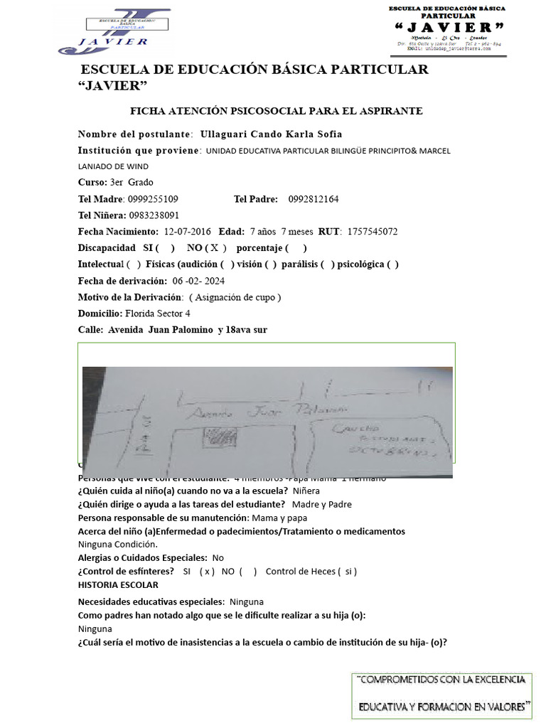 FICHA PSICOSOCIAL Ullaguari Cando Karla Sofia | PDF | Escuelas