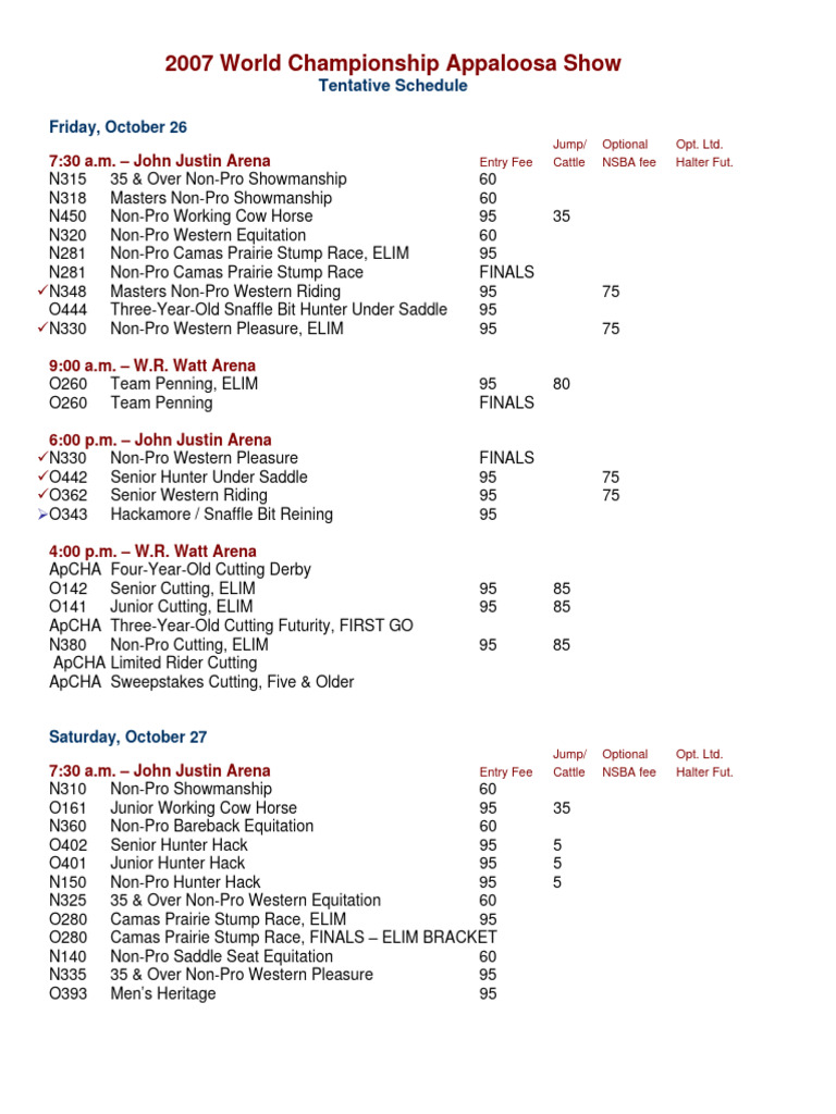 07 World Schedule | Download Free PDF | Mare | Equestrianism
