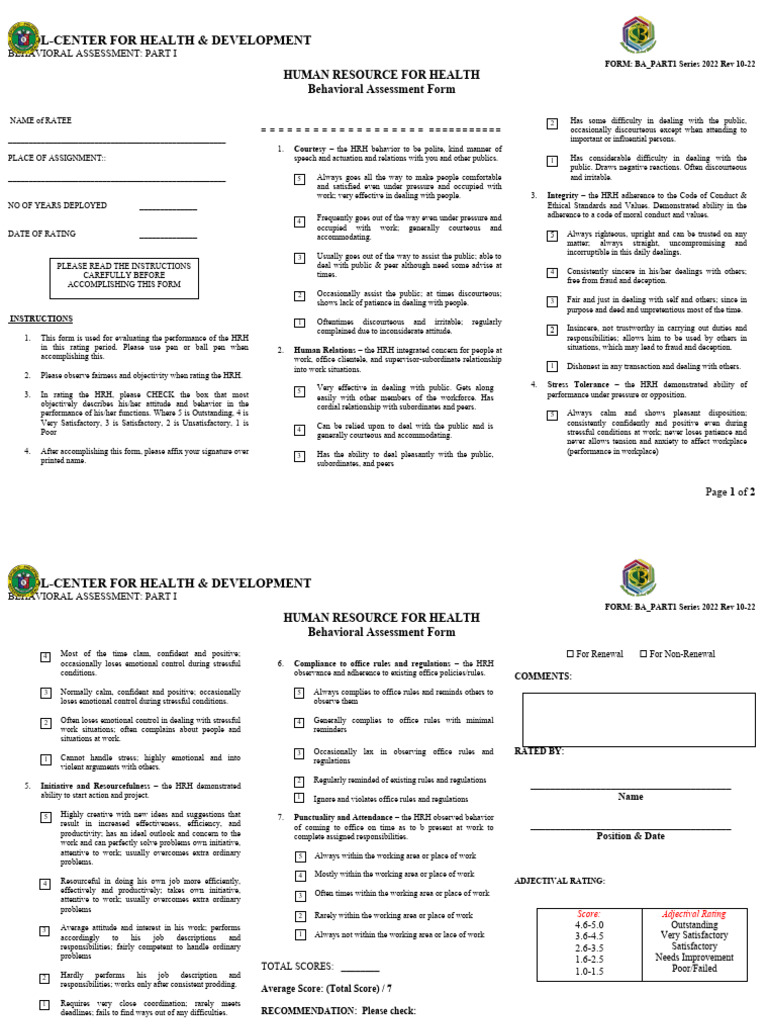 HRH Performance Evaluation Form | PDF | Psychological Concepts | Behavioural Sciences