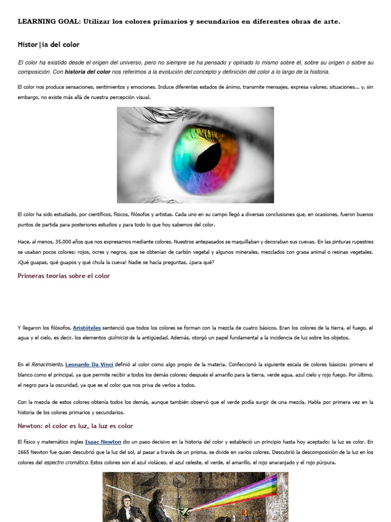 Historia Del Color #1 3°grado 2024 | Descargar gratis PDF | Color | Ligero