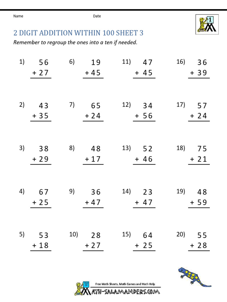 2 Digit Addition Within 100 3 | PDF | Teaching Methods & Materials