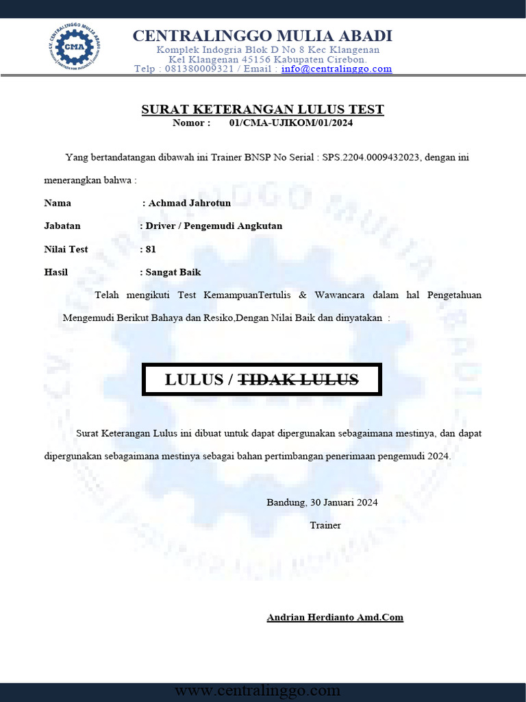 Master Surat Keterangan Lulus | PDF