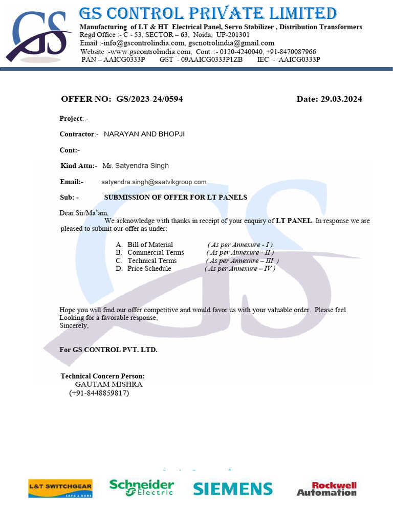 Commented - GS Control Offer of LT PANELS | PDF | Electrical Wiring ...
