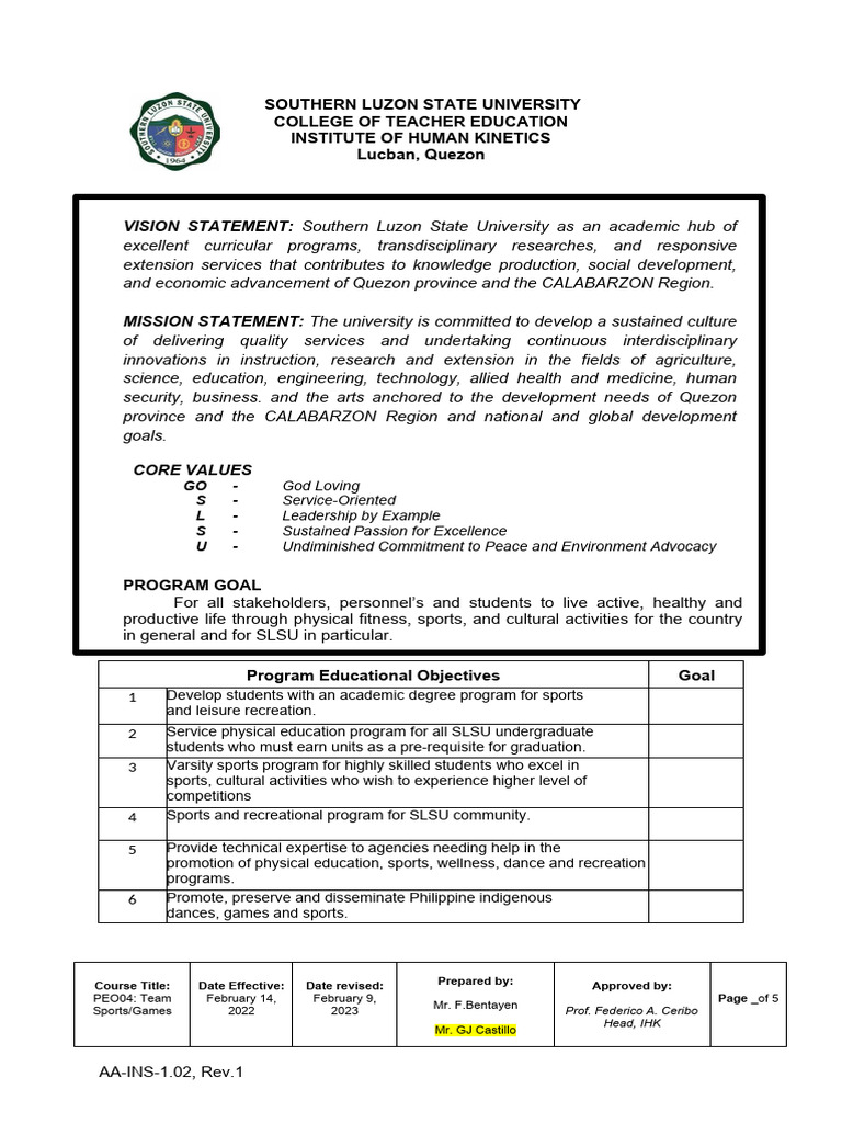 PE004 SYLLABUS 2023 BENTAYEN and CASTILLO | PDF | Career & Growth ...