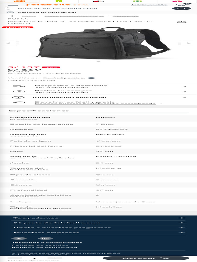 Mochila Puma Buzz BackPack 079136 01 Negro PUMA … | PDF