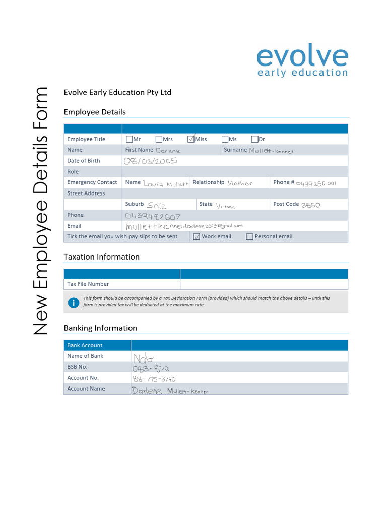 New Employee Details Form | PDF | Employment | Taxes