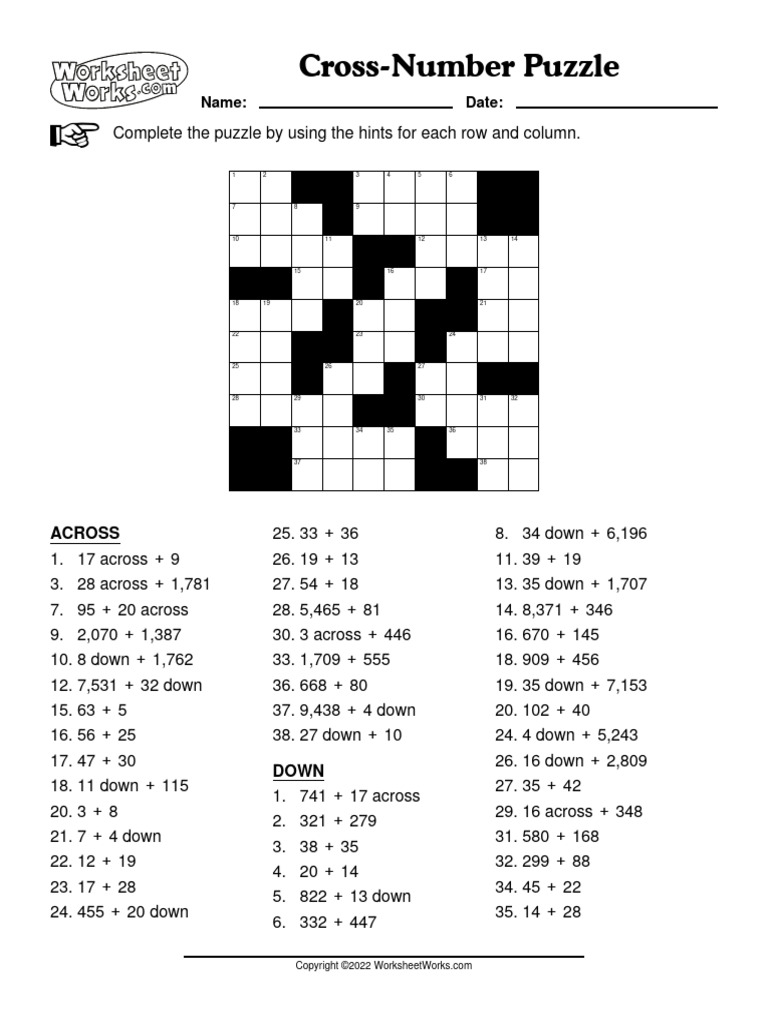 WorksheetWorks CrossNumber Puzzle 1 | PDF | Puzzles