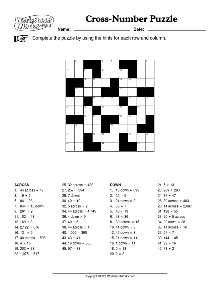 WorksheetWorks CrossNumber Puzzle 1 (2) | PDF | Puzzles
