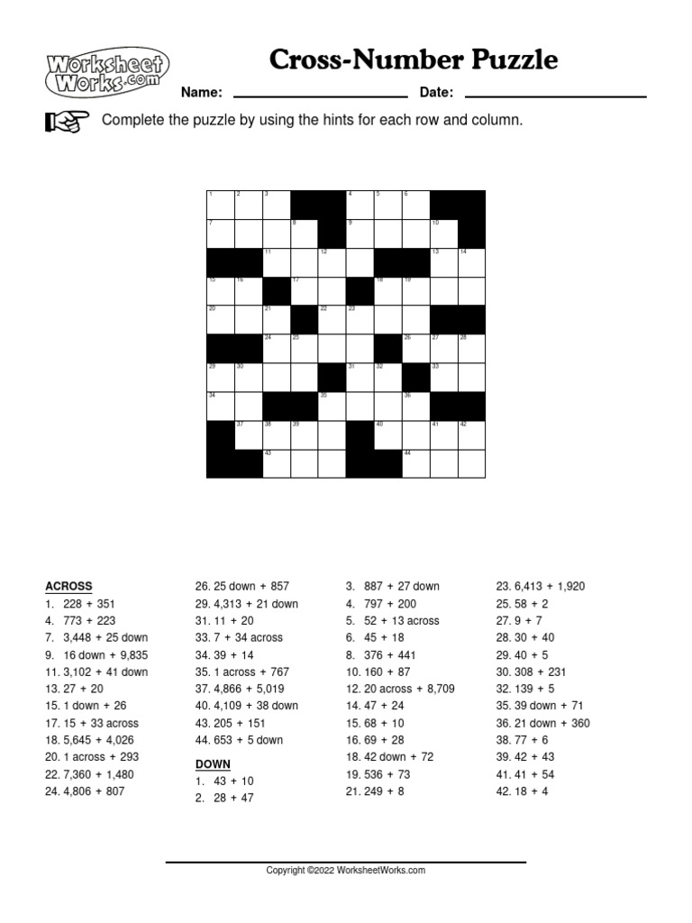 WorksheetWorks CrossNumber Puzzle 2 | PDF | Puzzles