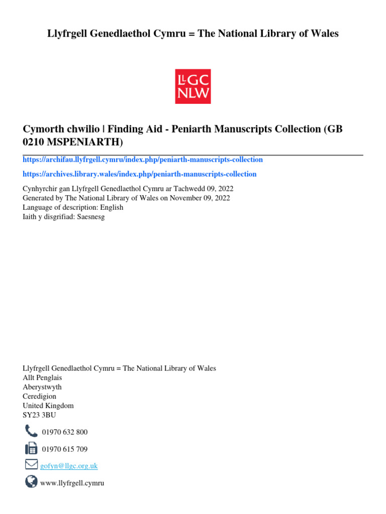 peniarth-manuscripts-collection | PDF | Manuscript | Welsh Literature