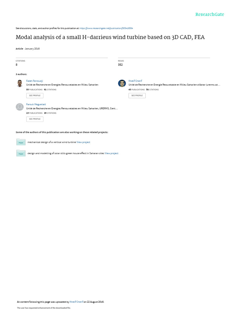 Modal Analysis of A Small H-Darrieus Wind Turbine Based On 3D CAD, FEA ...