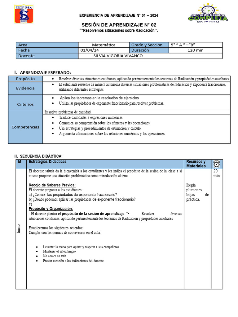 02 SESIÓN DE APRENDIZAJE UNIDAD 1 5º A Y B 2024 | PDF | Aprendizaje | Modificación de comportamiento
