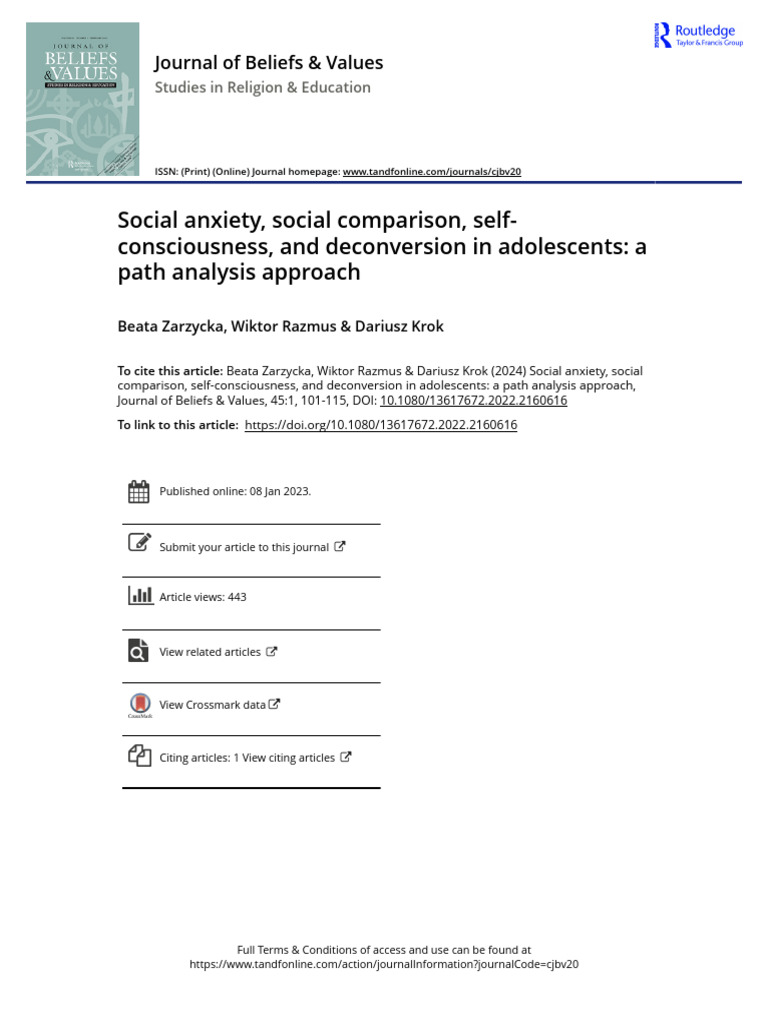 Social Anxiety Social Comparison Self-Consciousness and Deconversion in Adolescents A Path ...
