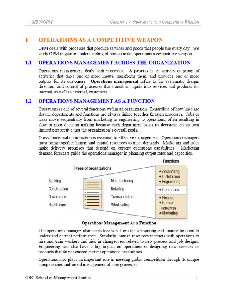 Chapter 1 - Operations as a Competitive Weapon | PDF | Operations Management | Customer