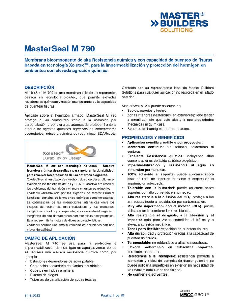 Masterseal M 790 | Descargar gratis PDF | Hormigón | Ácido