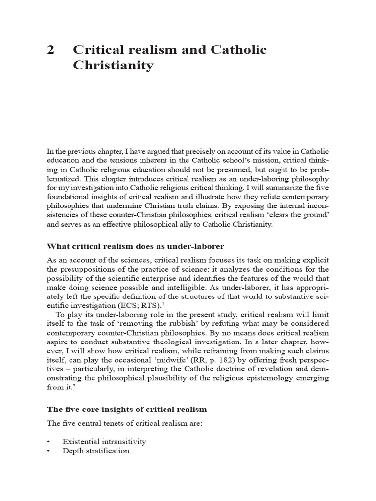 Go - 2019 - Critical Realism and Catholic Christianity | PDF | Reality ...