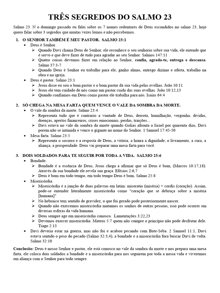 Três Segredos do Salmo 23 | PDF | Misericórdia | Davi