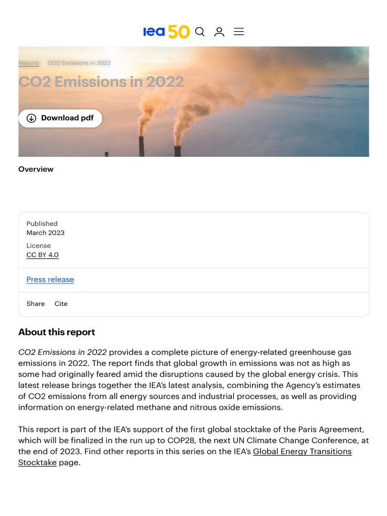 CO2 Emissions in 2022 – Analysis - IEA | PDF | Electricity Generation | Renewable Energy