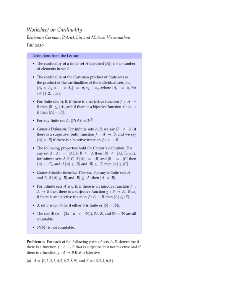 Cardinality Concepts for Students | PDF | Set (Mathematics) | Function (Mathematics)