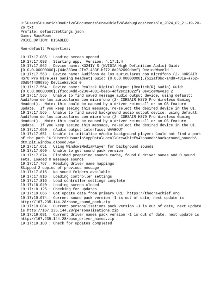 RaceRoom CrewChief Debug Log Analysis | PDF | User Interface | Operating System Families