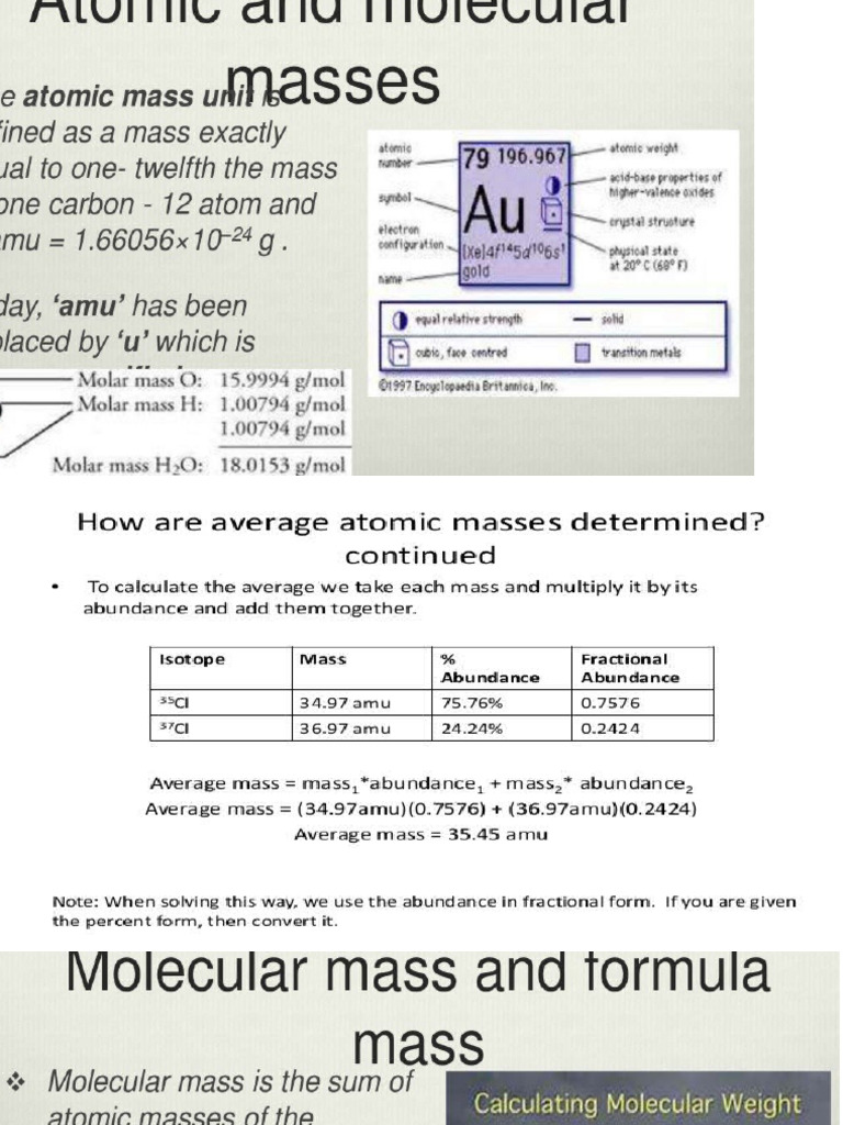 11 Chemistry Atomic and Molecular Masses | PDF