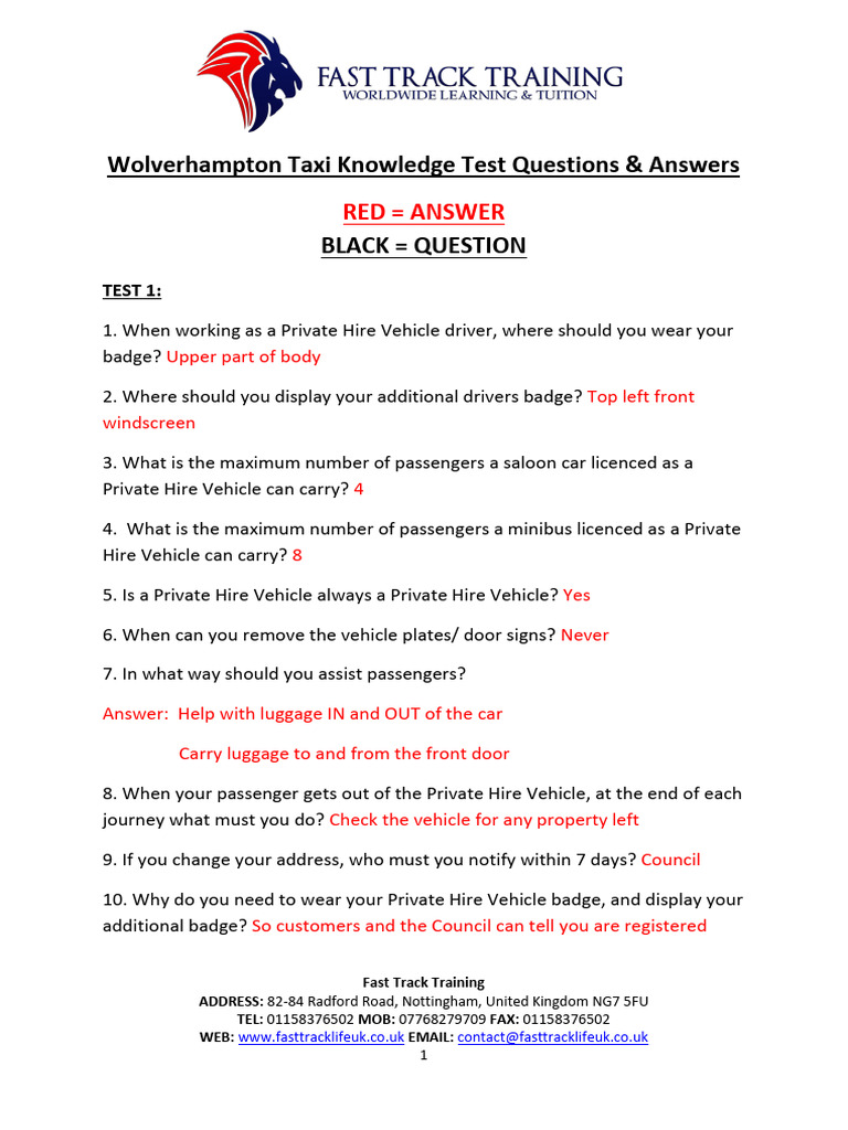 Complete Wolverhampton Training Questiong and Answers | PDF | Driver's ...