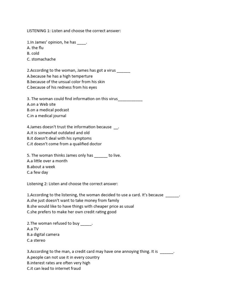 Listening Comprehension Quiz | PDF | Wellness