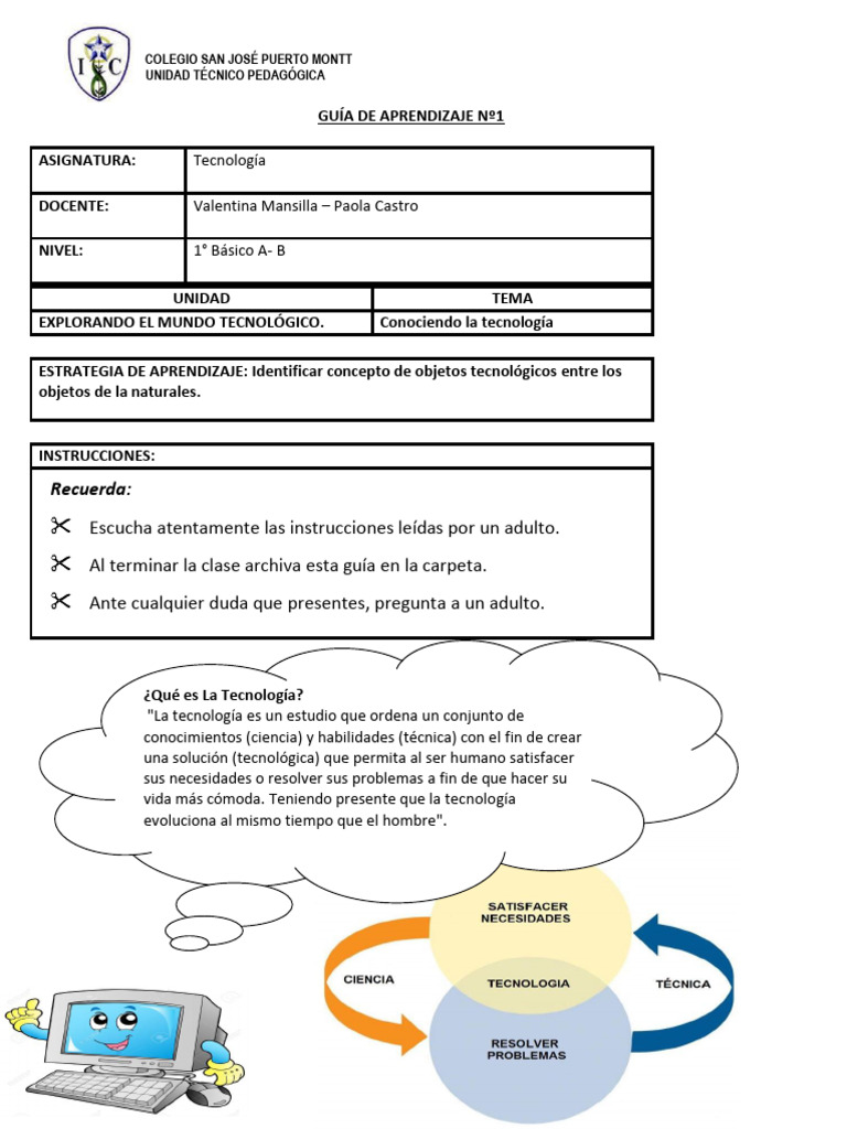 Guia nº1 Tecnologia 1º Básico | PDF | Aprendizaje | Modificación de comportamiento