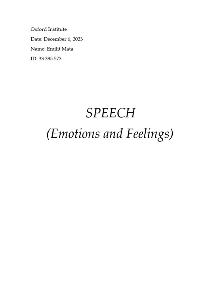 Speech Emotions and Feelings | PDF | Emotions | Feeling
