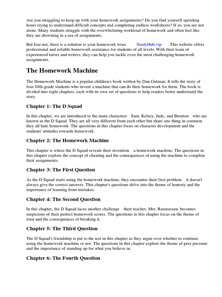 The Homework Machine Questions by Chapter | PDF | Homework | Books