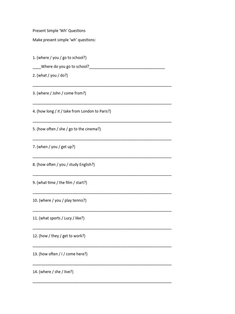 WH make questions exercises | PDF