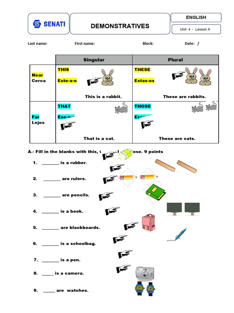 4 - A Demonstratives worksheet | PDF