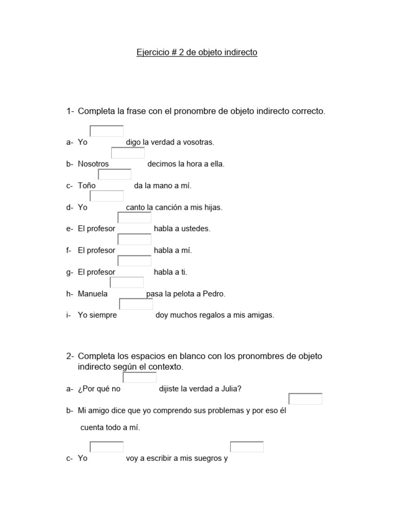 Ejercicio Objeto Indirecto # 2 | PDF | Objeto (gramática)
