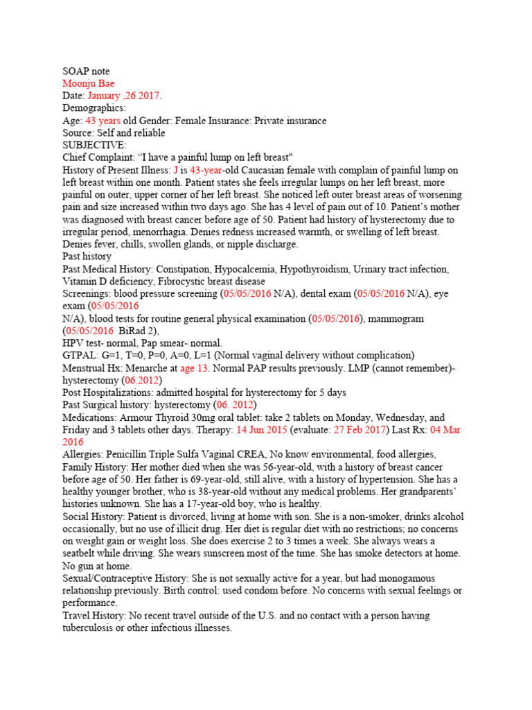 SOAP note 1 - Breast CA | PDF | Breast Cancer | Edema