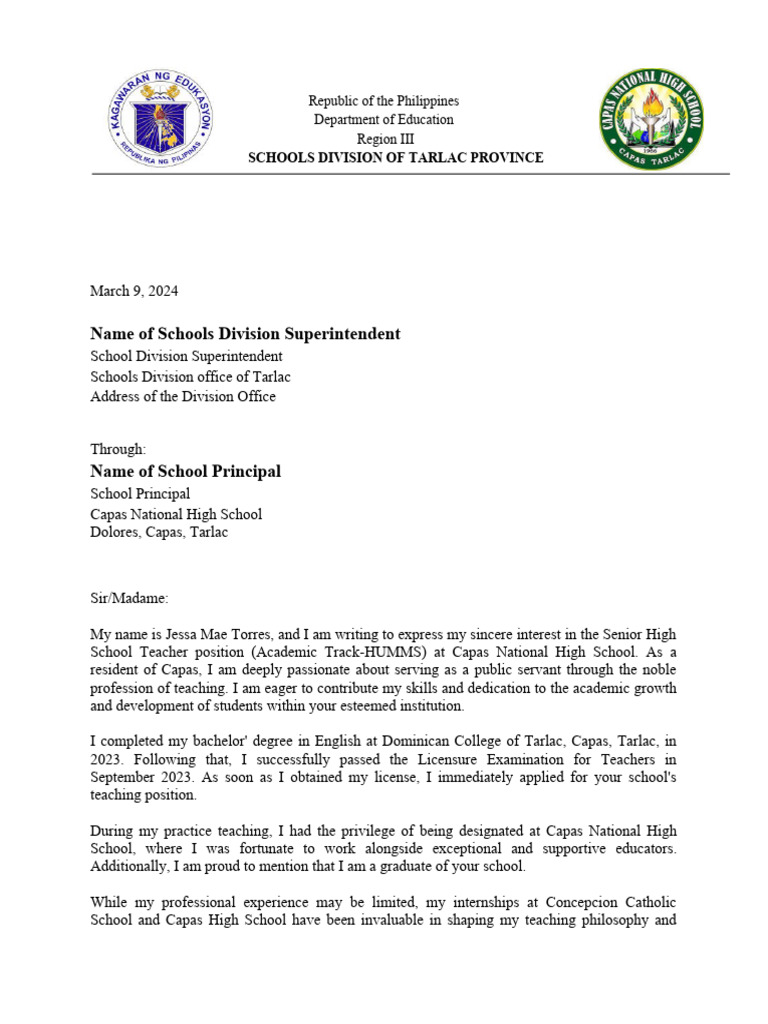 Letter of Intent CHS SHS | PDF | Teachers | Cognition