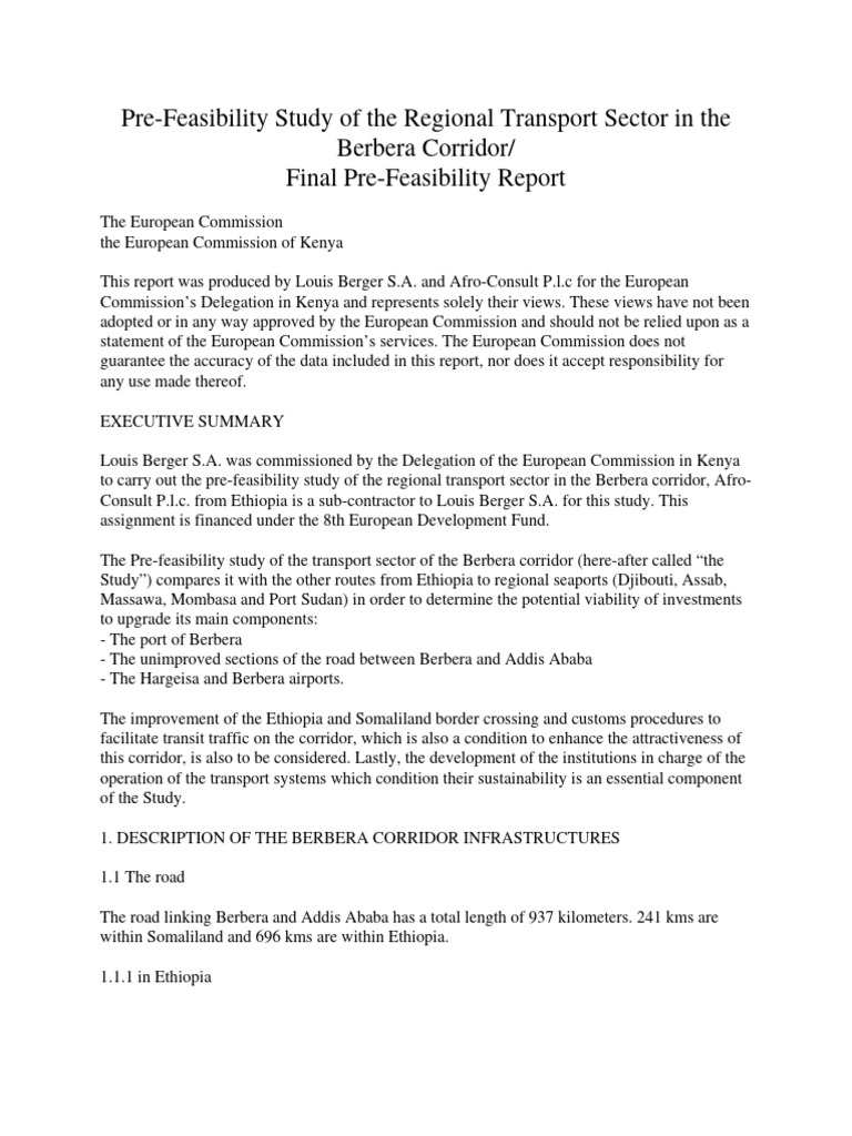 Pre-Feasibility Study of The Regional Transport Sector in The Berbera Corridor - Final Pre ...