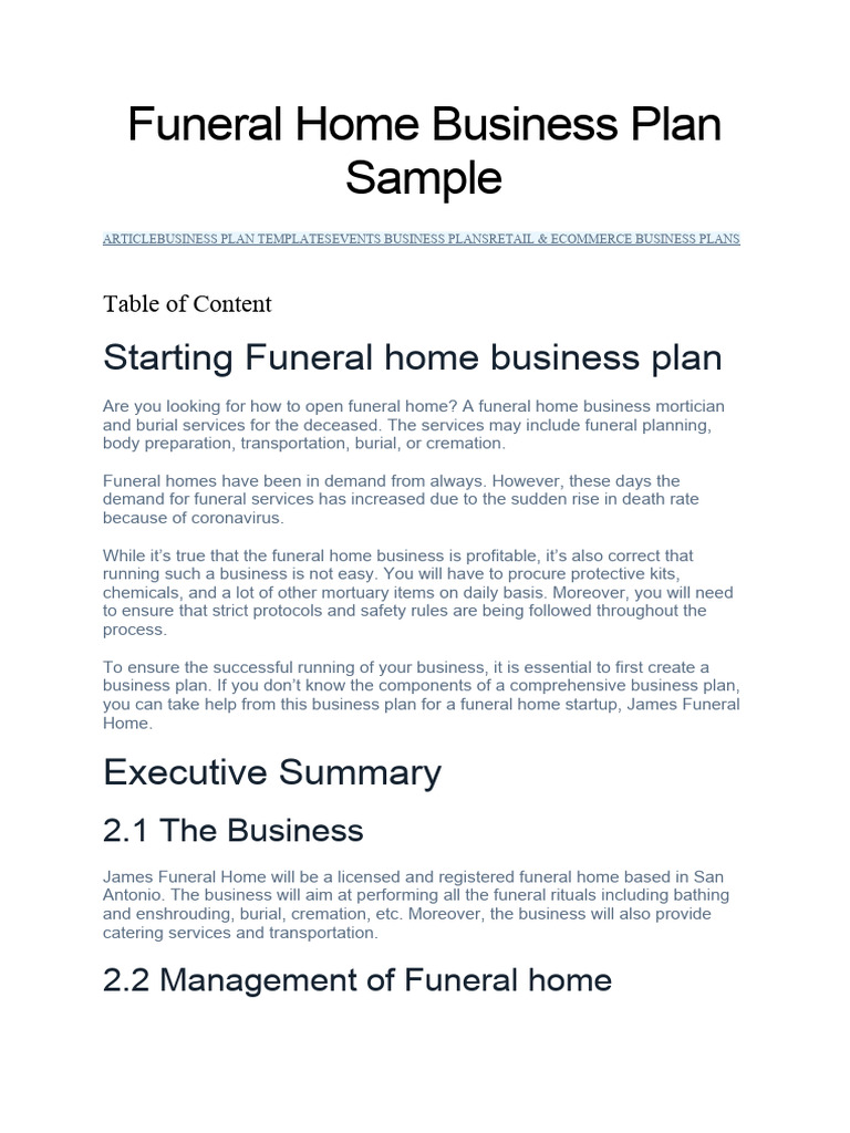 Funeral Home Business Plan Sample | PDF | Funeral | Expense