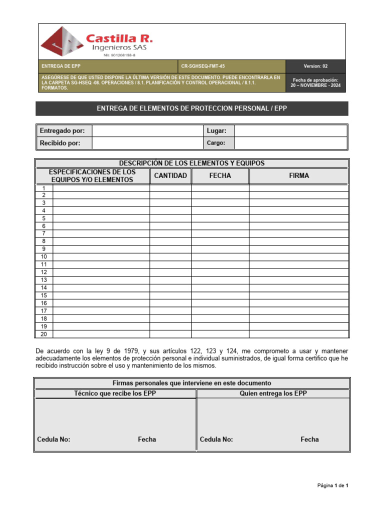 ENTREGA DE EPP | PDF